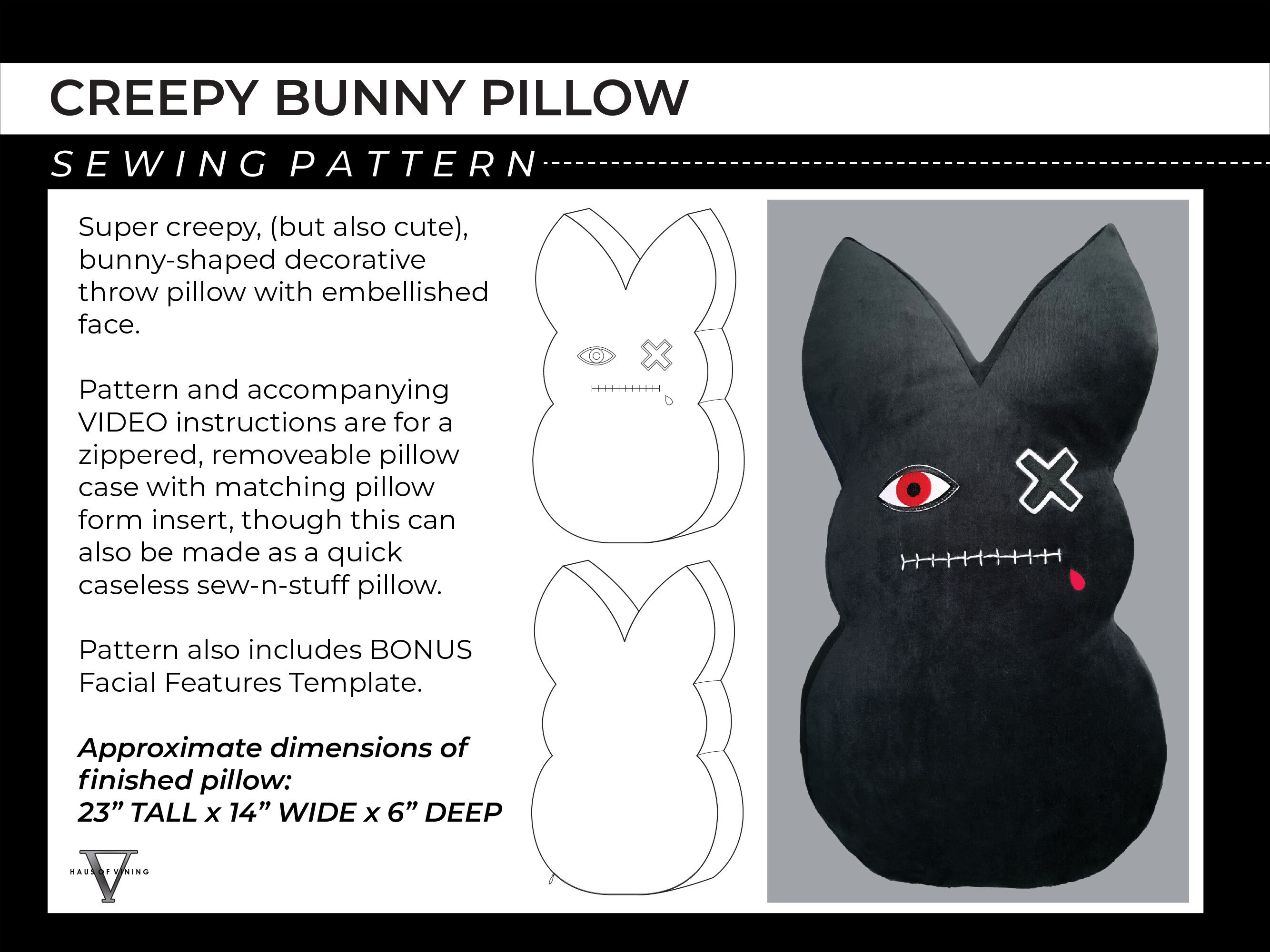 Creepy Bunny Pillow Sewing Pattern - PDF Digital Download, W/ VIDEO ...