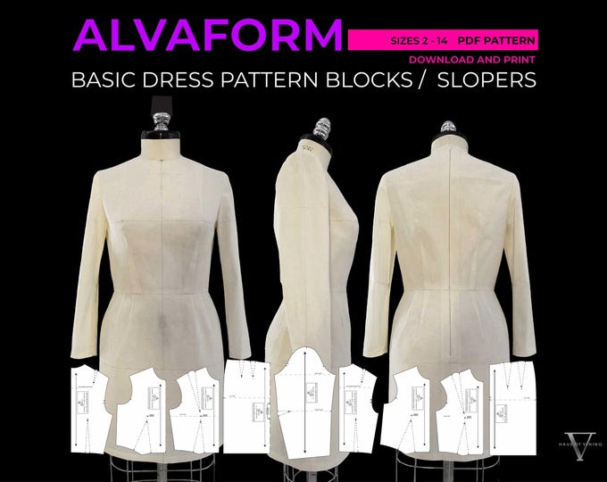 Alvaform PLUS SIZE (sizes 14-36) Basic Dress Pattern Blocks / Slopers ...