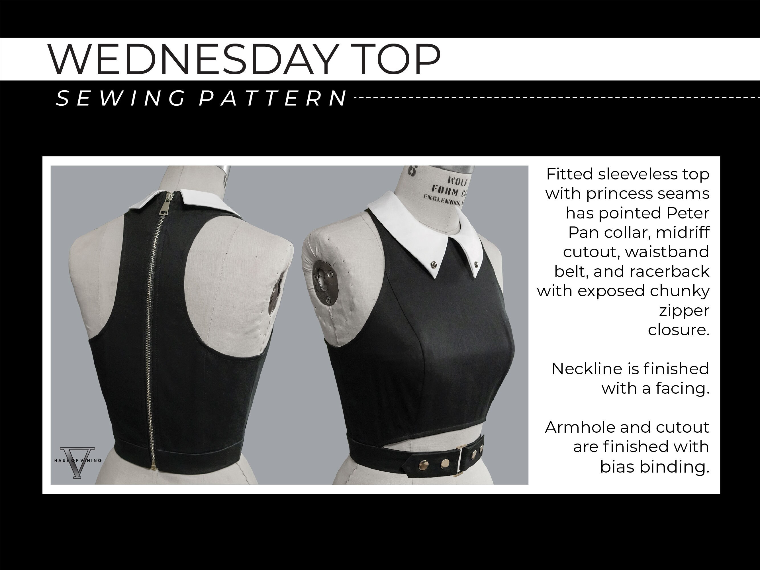 Wednesday Top Sewing Pattern (sizes 4 - 18) - FULL SIZE PRINTOUT, W ...