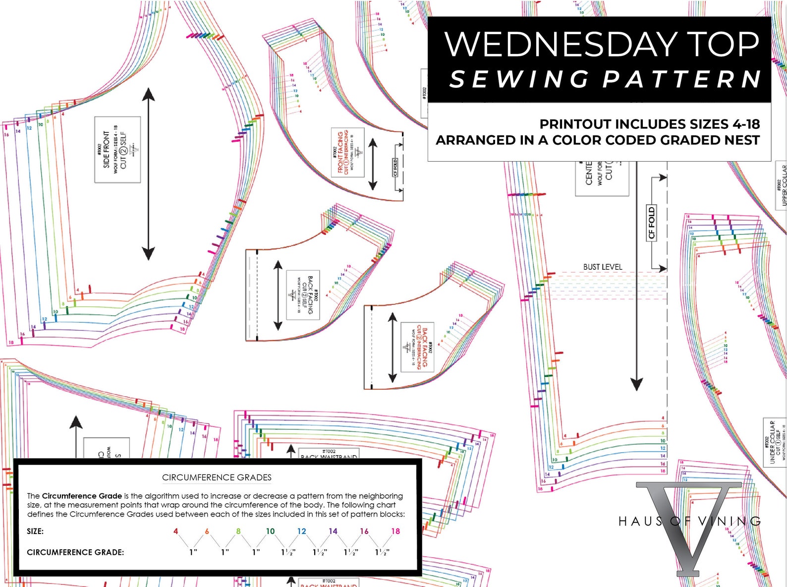 Wednesday Top Sewing Pattern (sizes 4 - 18) - FULL SIZE PRINTOUT, W ...