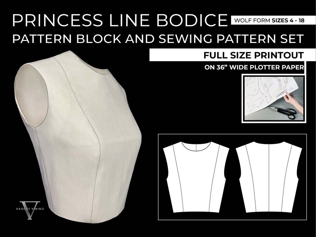 Princess Line Bodice Sewing Pattern and Pattern Block Set Sizes 4-18 ...