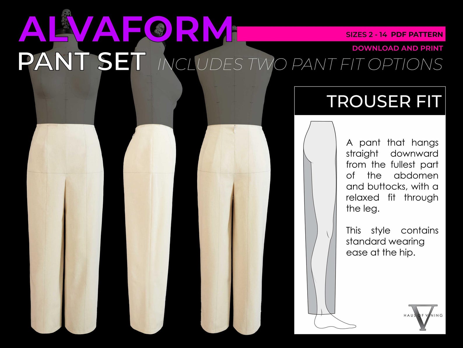Alvaform (sizes 2-14) Pant Pattern Blocks / Slopers - Trouser & Slack ...