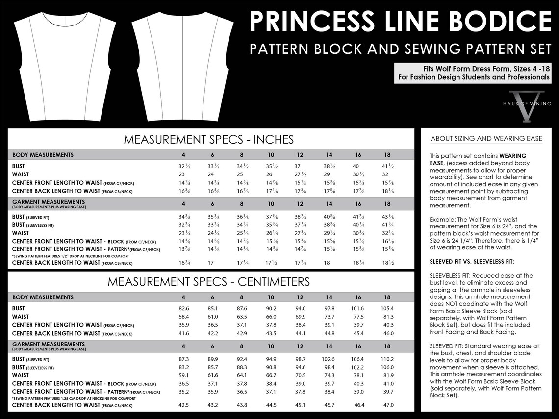 Princess Line Bodice Sewing Pattern and Pattern Block Set - Etsy UK