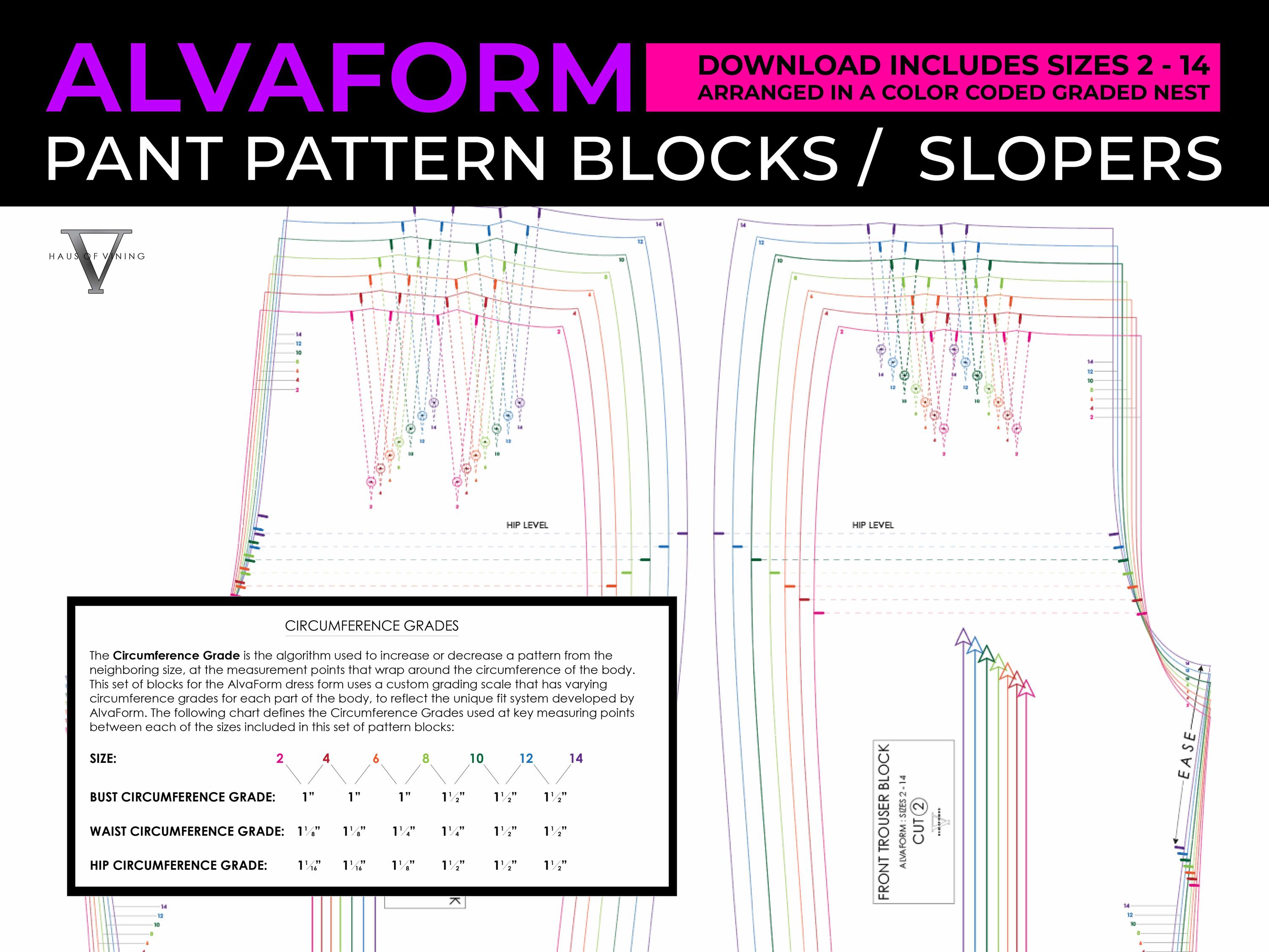 Alvaform (sizes 2-14) Pant Pattern Blocks / Slopers - Trouser & Slack ...