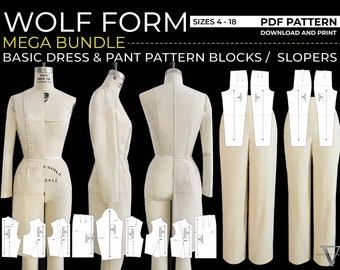 Wolf Form sizes 4-18 Basic Dress & Pant mega Bundle Pattern Blocks ...