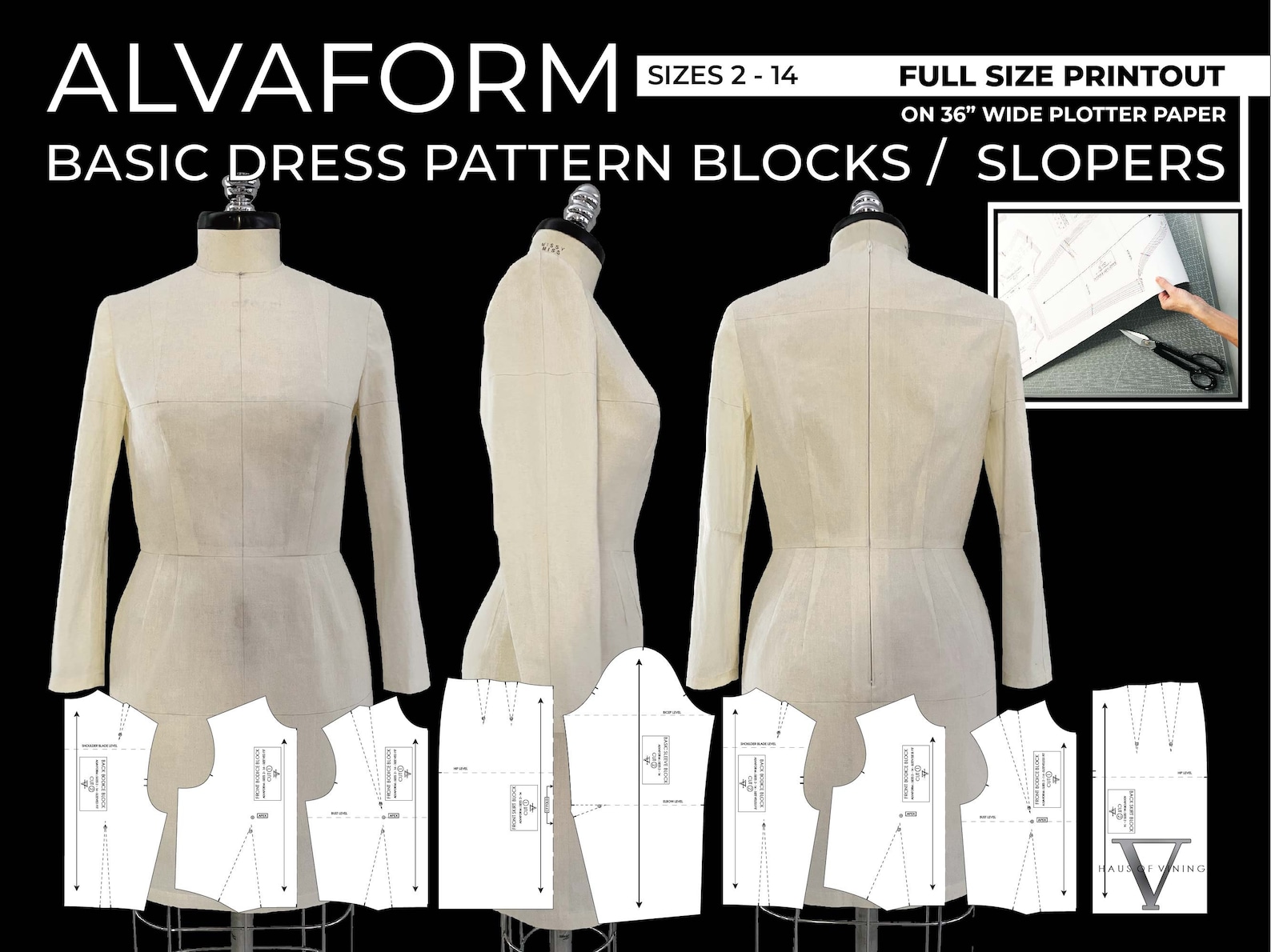 Alvaform sizes 2-14 Basic Dress Pattern Blocks / Slopers FULL SIZE PRINTOUT - Etsy