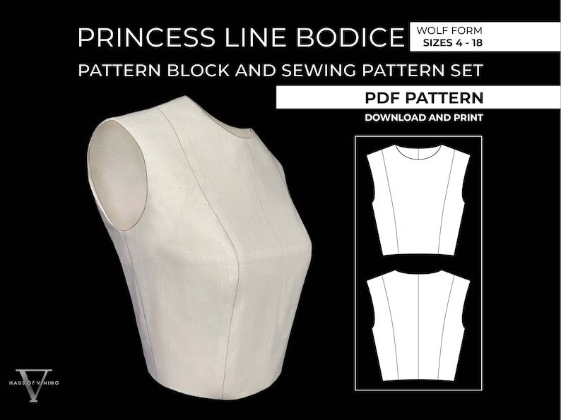 Princess Line Bodice Sewing Pattern and Pattern Block Set - Sizes 4-18 ...