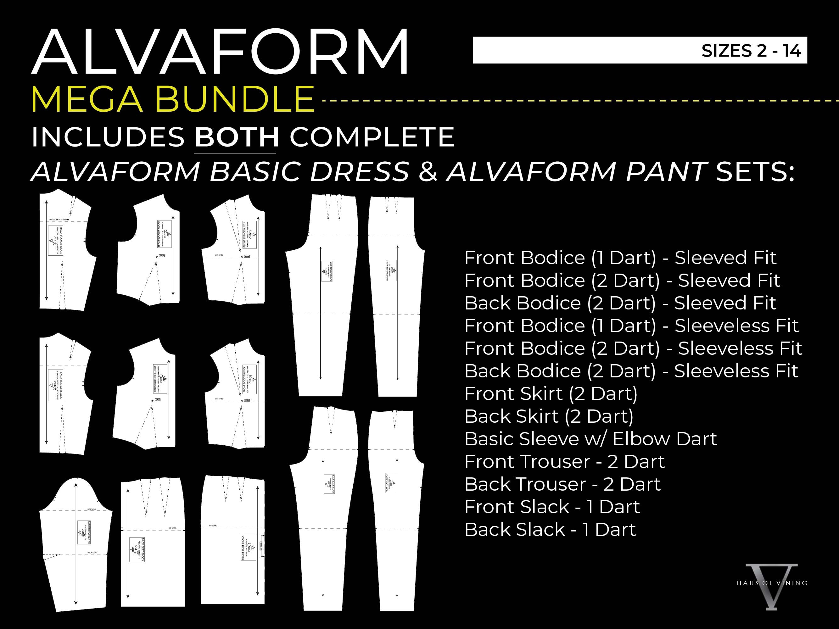 Alvaform (sizes 2-14) Basic Dress & Pant - Mega Bundle - Pattern Blocks ...
