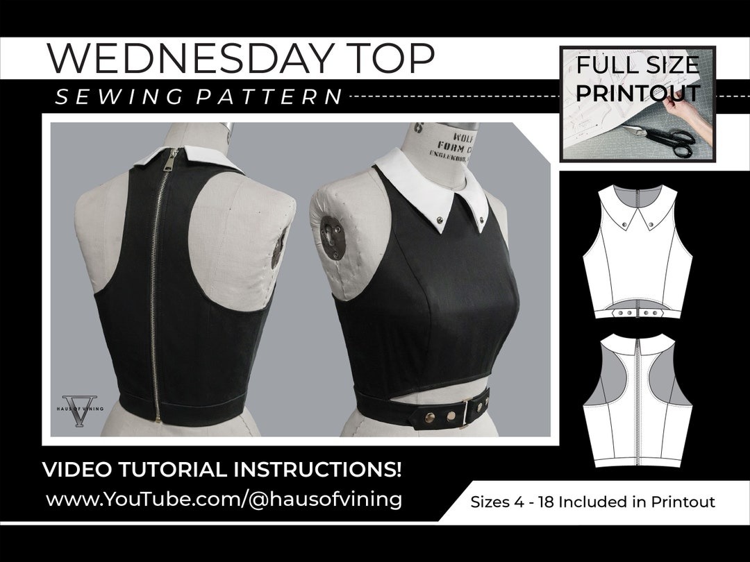 Wednesday Top Sewing Pattern sizes 4 18 FULL SIZE PRINTOUT, W/ Video ...