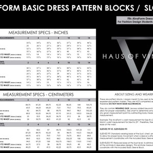 Alvaform (sizes 2-14) Basic Dress Pattern Blocks / Slopers (FULL SIZE ...