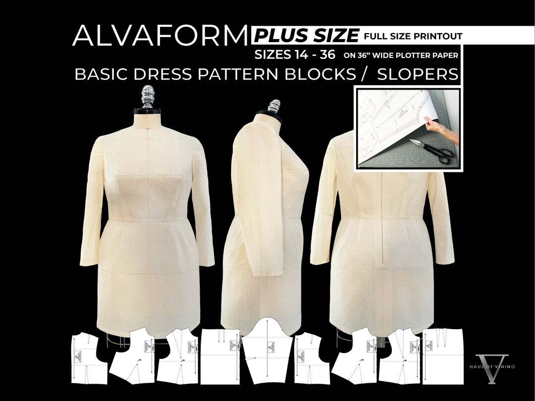 Alvaform PLUS SIZE (sizes 14-36) Basic Dress Pattern Blocks / Slopers ...