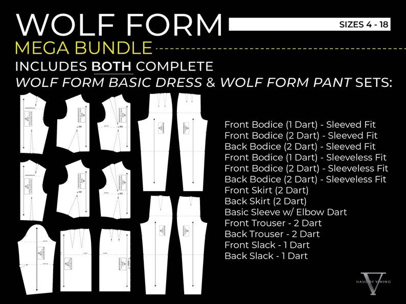 Wolf Form sizes 4-18 Basic Dress & Pant Mega Bundle Pattern Blocks ...