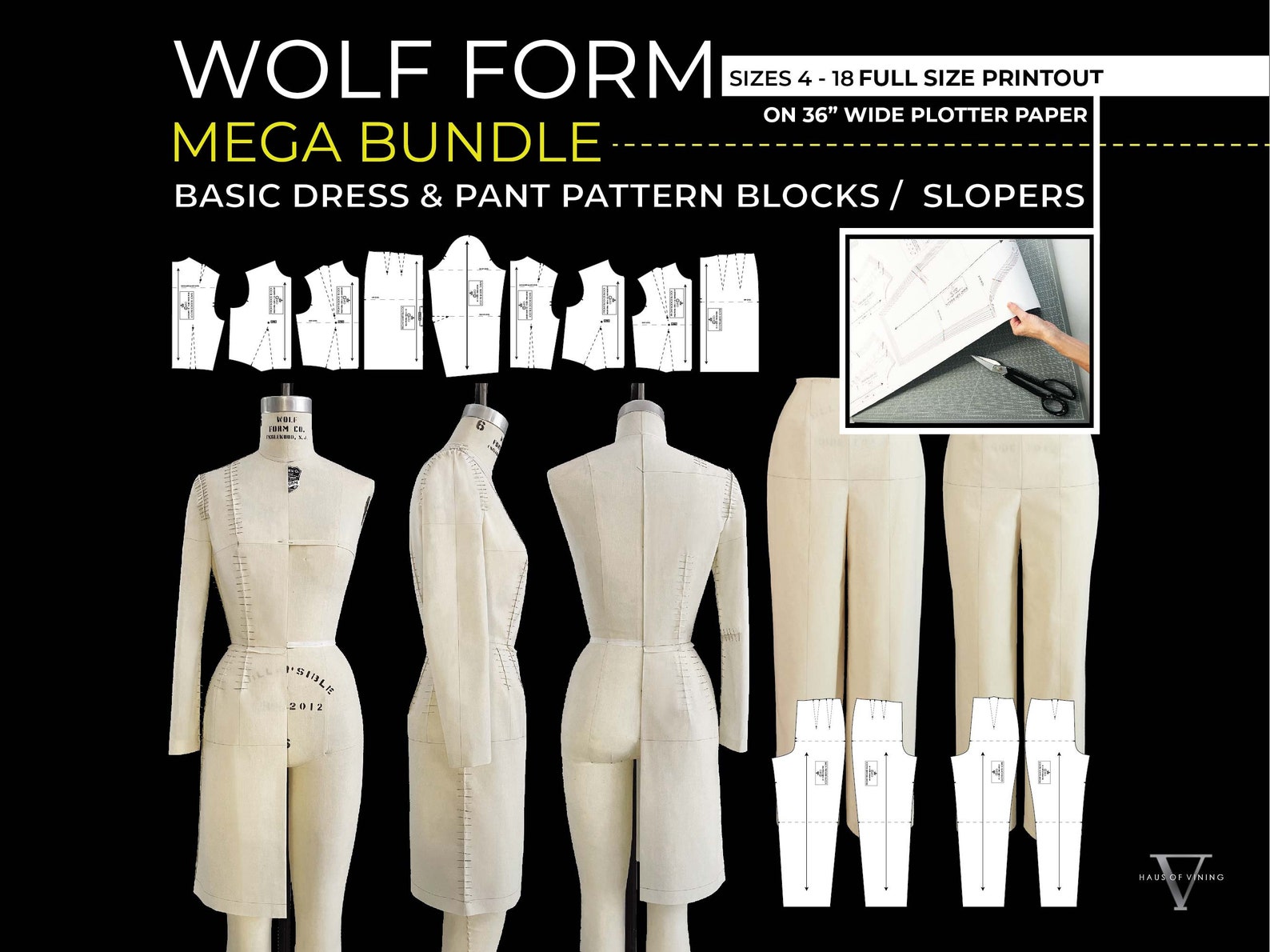 Wolf Form sizes 4-18 Basic Dress & Pant Mega Bundle Pattern Blocks ...