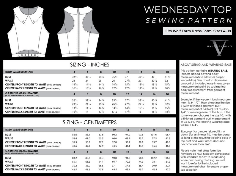 Wednesday Top Sewing Pattern (sizes 4 - 18) - PDF DOWNLOAD, W/ Video ...