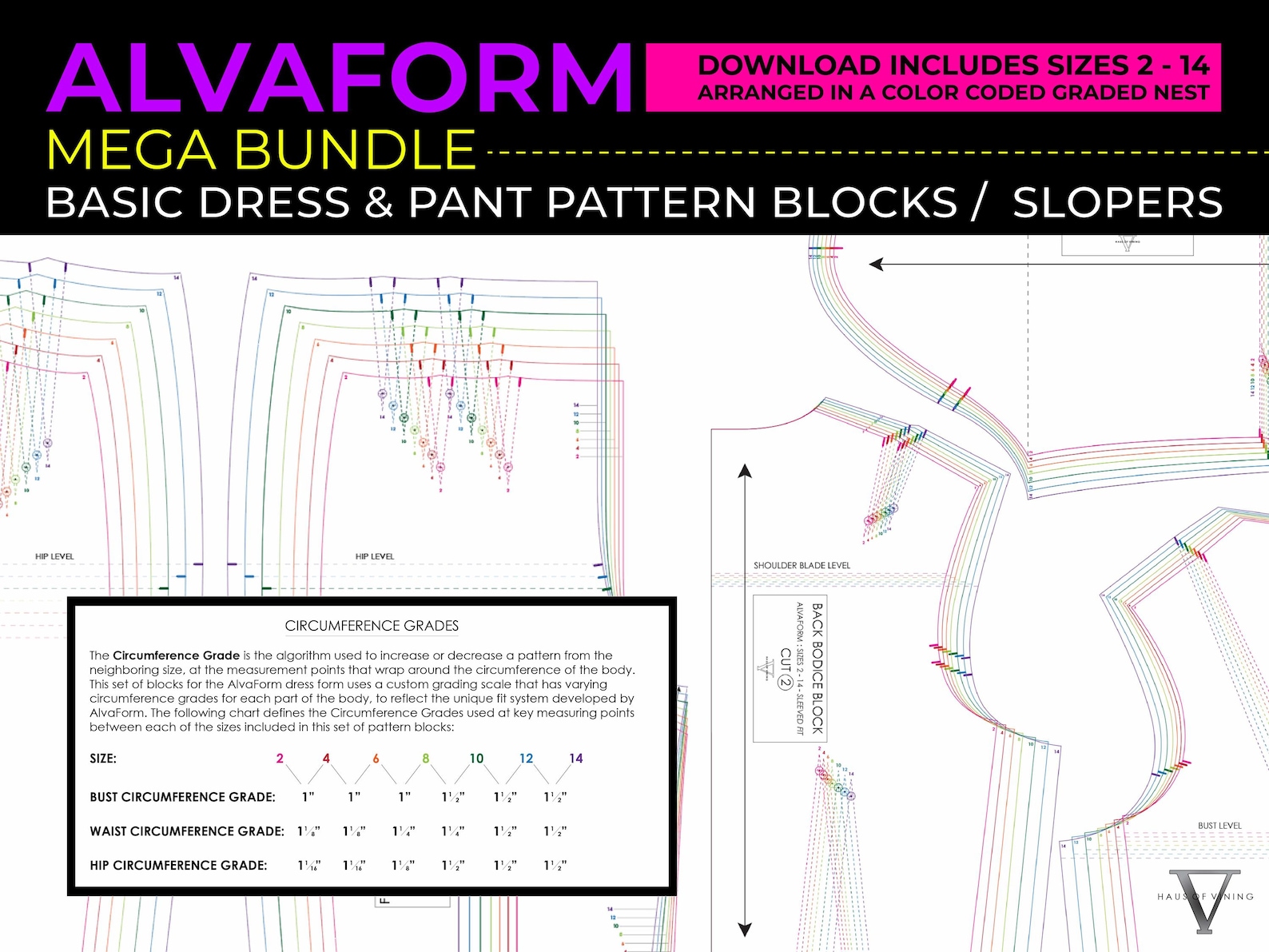 Alvaform (sizes 2-14) Basic Dress & Pant - Mega Bundle - Pattern Blocks ...