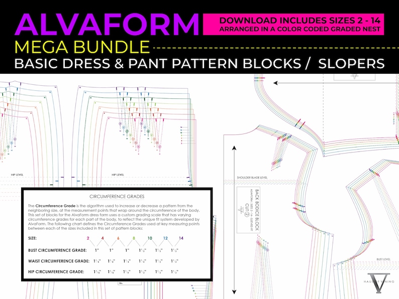 Alvaform (sizes 2-14) Basic Dress & Pant - Mega Bundle - Pattern Blocks ...