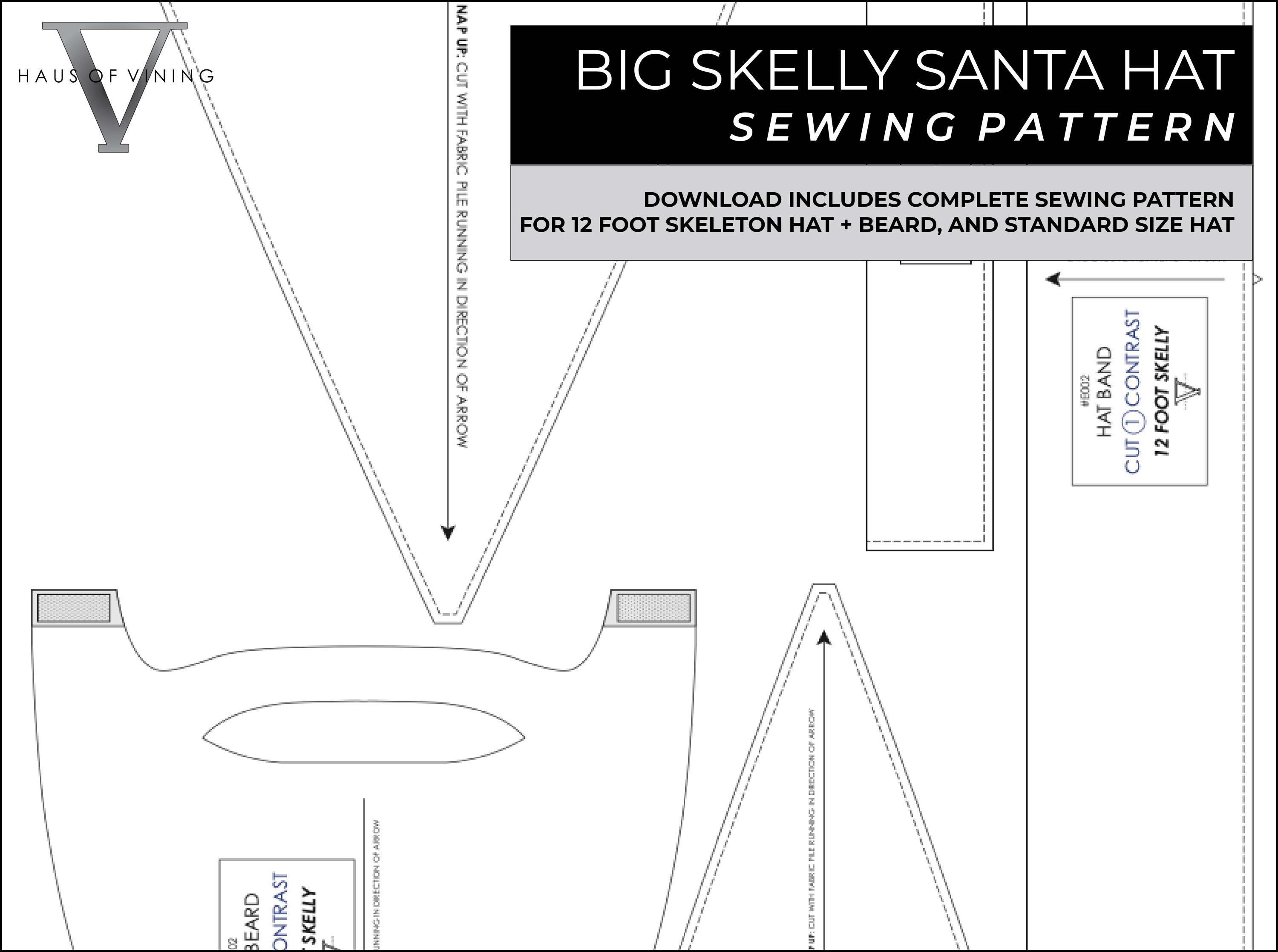 12 Foot Skeleton Santa Hat & Beard Sewing Pattern (plus Bonus Standard ...