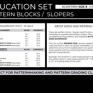 Basic Dress Pattern Blocks / Slopers - Education Set - Alvaform Size 8 ...