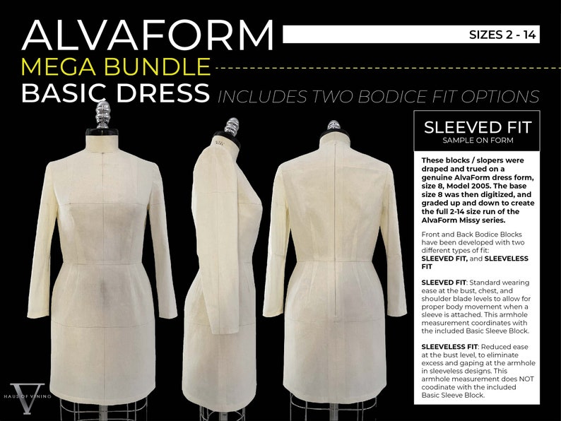 Alvaform sizes 2-14 Basic Dress & Pant Mega Bundle Pattern Blocks ...
