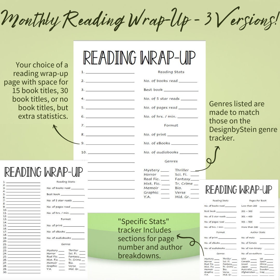 Monthly Reading Tracker, Book Statistics, Bujo, Bullet Journal, Instant ...