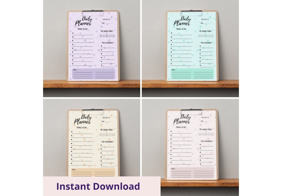 Bundle A4 Printable Pastel Colors Daily Planner, Pink + Lila + Melon ...