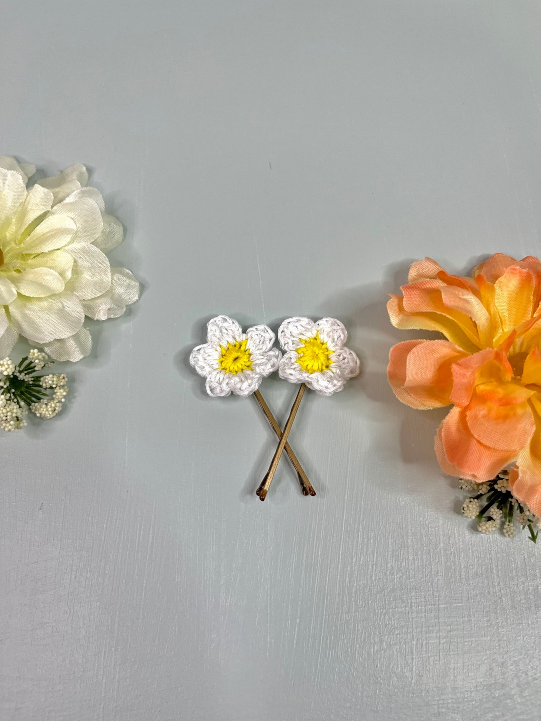 Micro-crochet Daisy Hair Pins | Hair Pin | Decorated Hair Pin | Bobby ...
