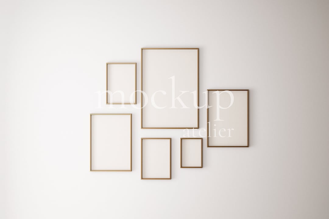6 Gold Frames Mockup, Set of 6 Prints Vintage Frame Mockup, Minimalist ...