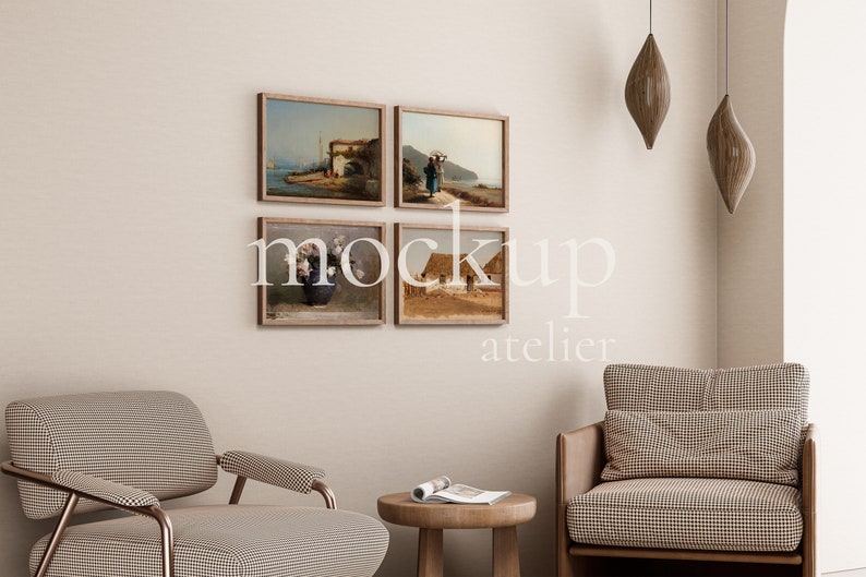Horizontal A3 Frame Set Mockup, Print Bundle Mockup, Wood Frame Mockup ...