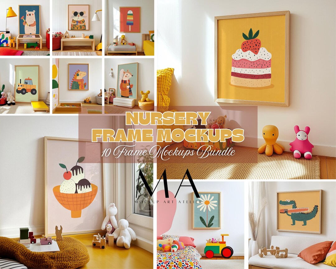 Nursery Frame Mockup Bundle, 10 Wood Frame Mockups, Kids Room Poster ...