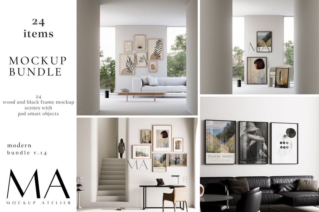 24 Stylish Minimalist Frame Mockup Bundle, Wood and Black Frame Mockups ...