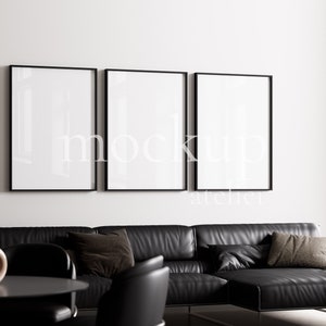 3 Black Frames Mockup With Glass Reflection On/off, Home Interior ...