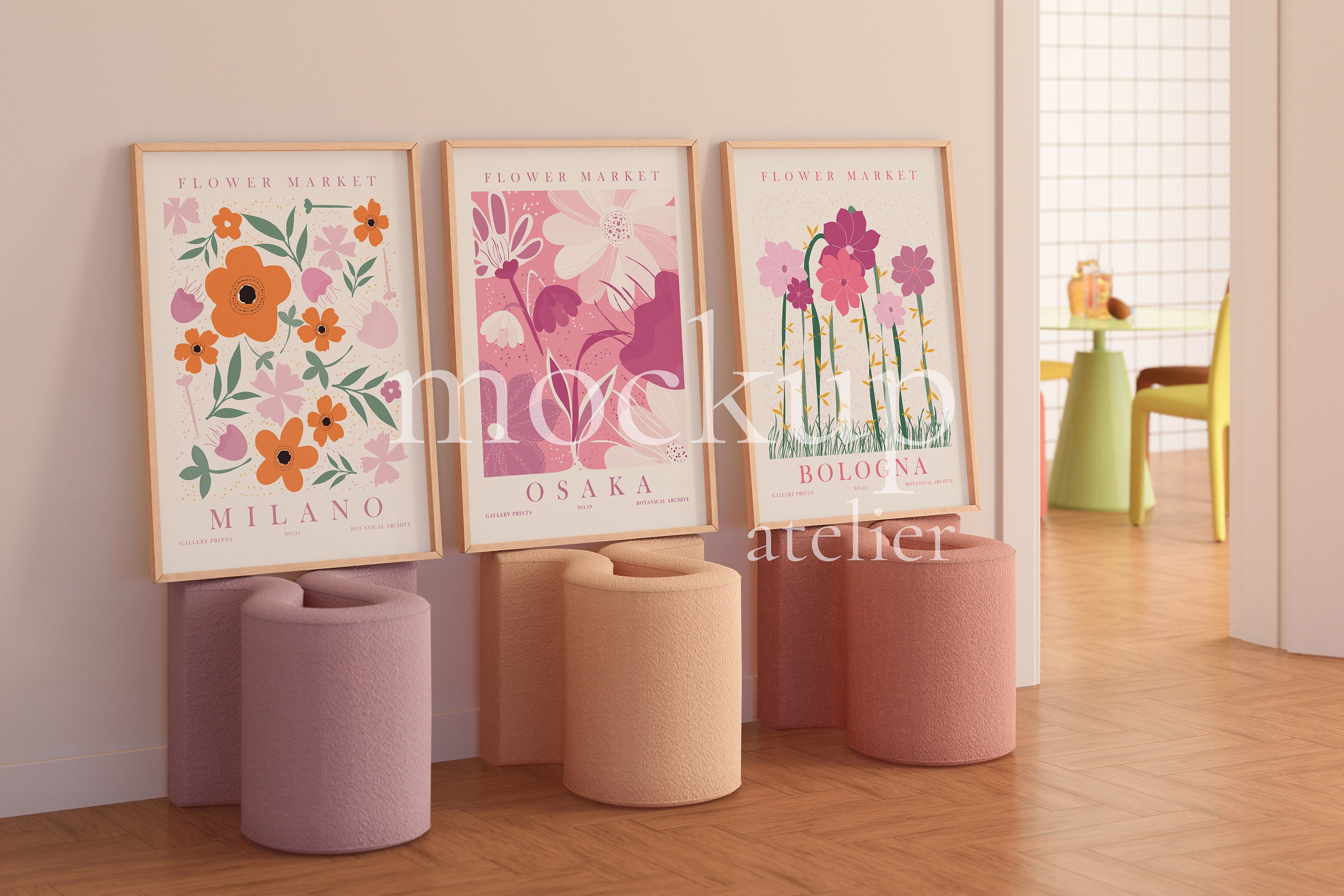3 Wood Frames Mockup, Preppy Side View Poster Set Mockup, A1 Frame ...