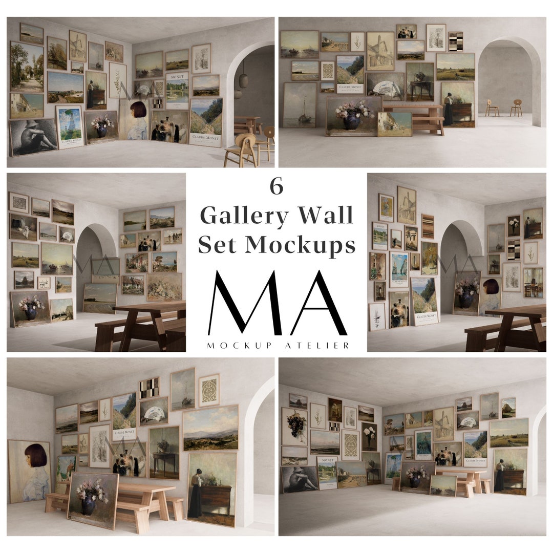 6 Gallery Wall Art Frame Mockup Bundle, Wood Vertical&horizontal Frame ...