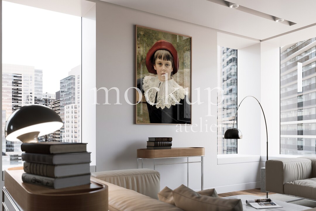 A0, Bright Interior Side View Wood Frame Mockup, Single Vertical Frame ...