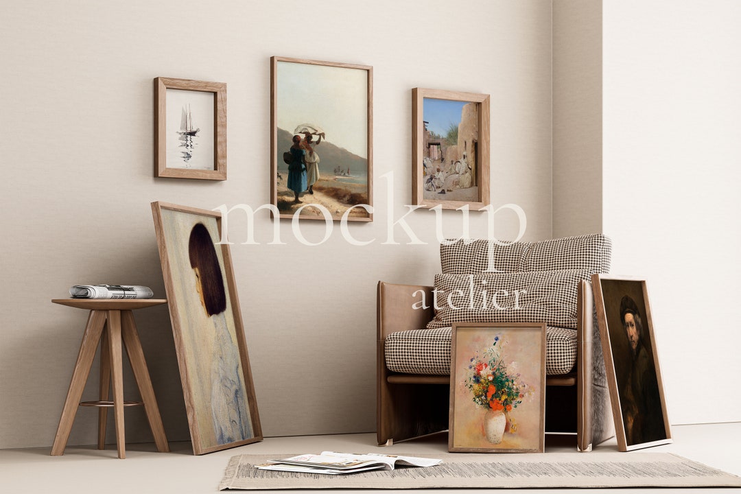Retro Charming Frame Set Mockup, 6 Wood Frames Mockup, Vintage Poster ...
