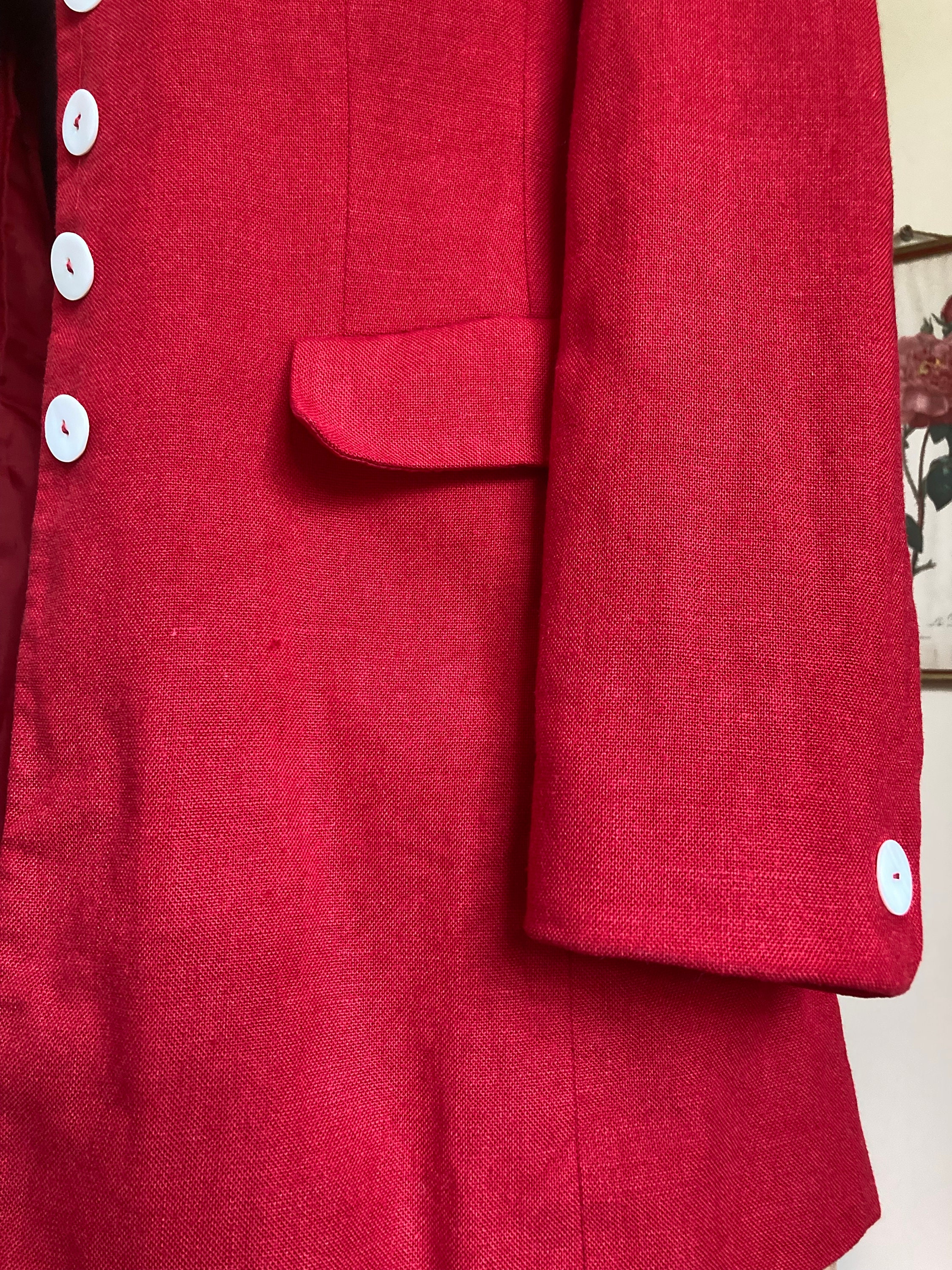 Vintage Linen Long Blazer in Red | Linen & Viscose Blend Fabric ...