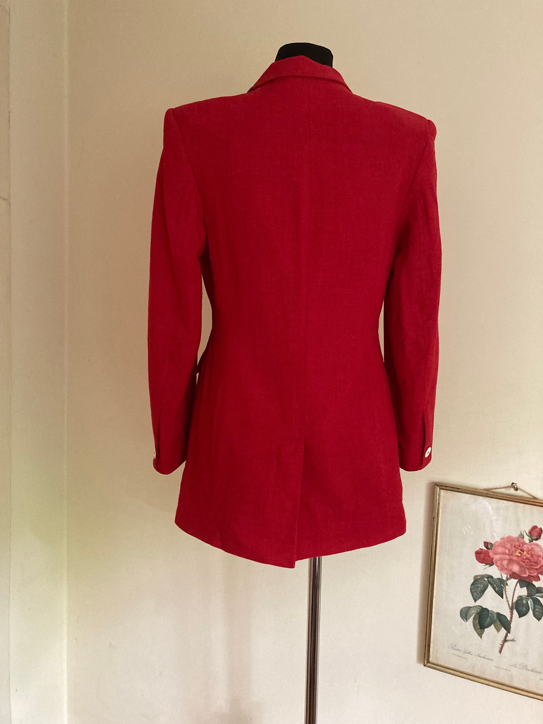 Vintage Linen Long Blazer in Red | Linen & Viscose Blend Fabric ...