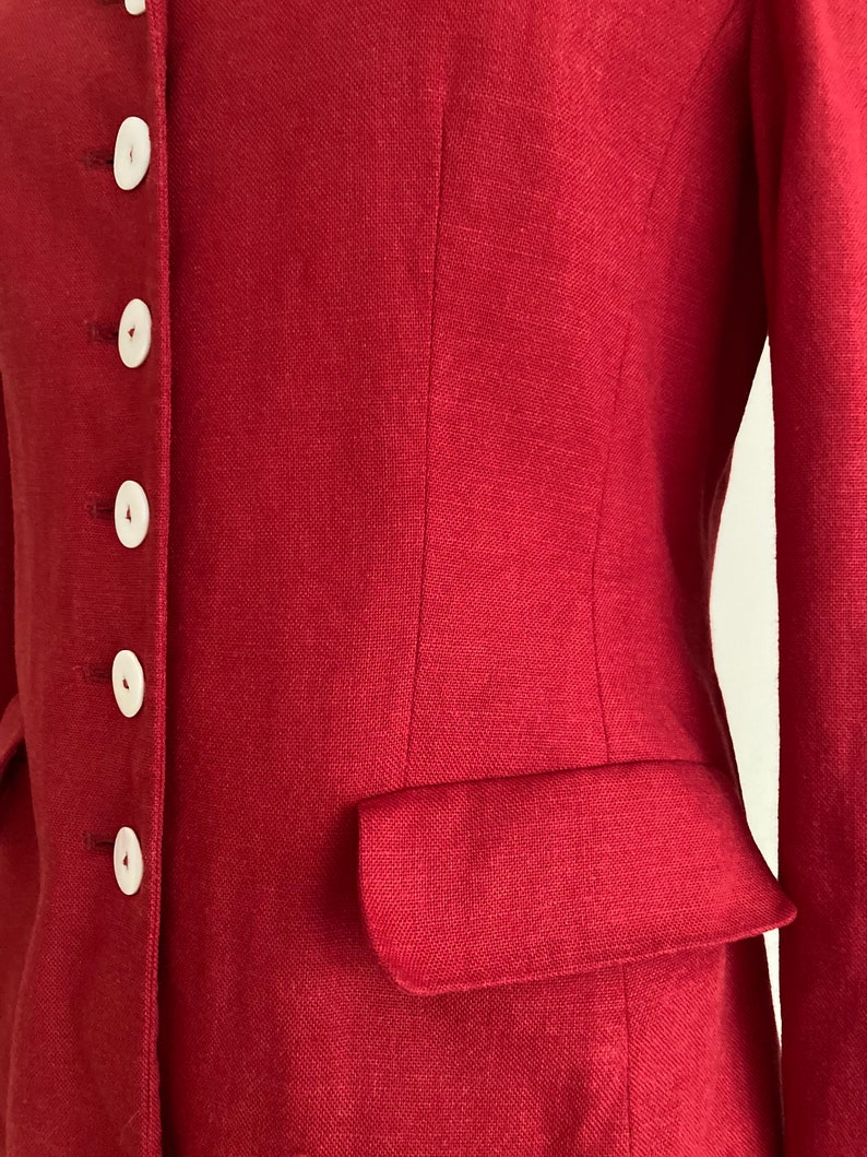 Vintage Linen Long Blazer in Red | Linen & Viscose Blend Fabric ...