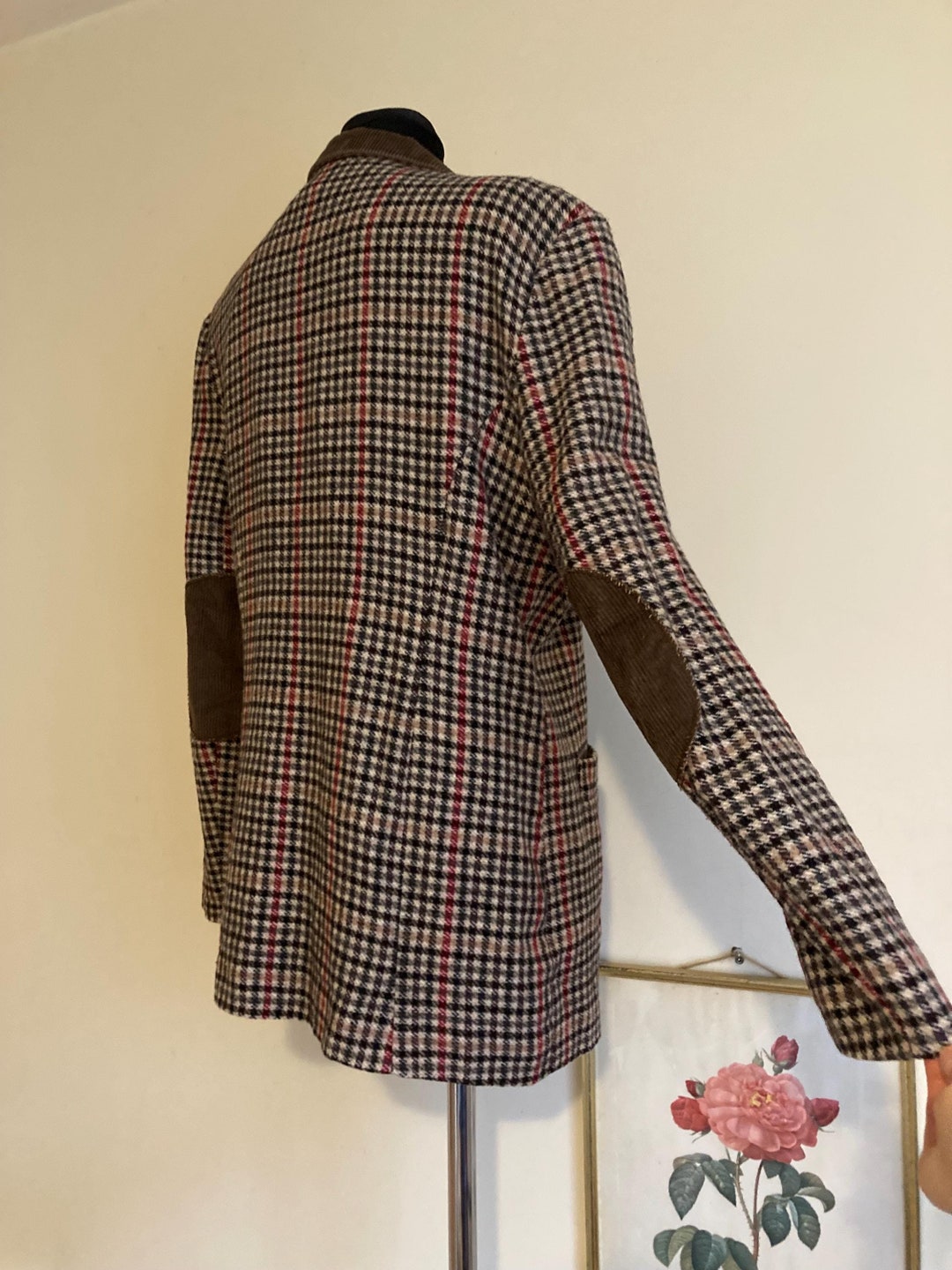 Vintage 60s-70s Woolen Hounds-tooth Pattern Blazer W/corduroy Collar ...