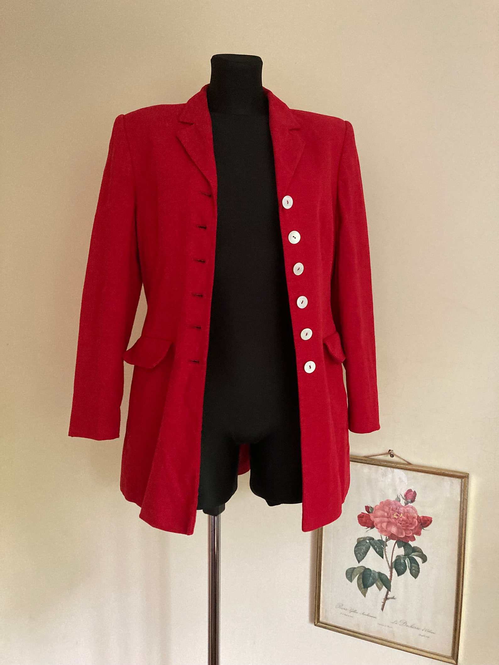 Vintage Linen Long Blazer in Red | Linen & Viscose Blend Fabric ...
