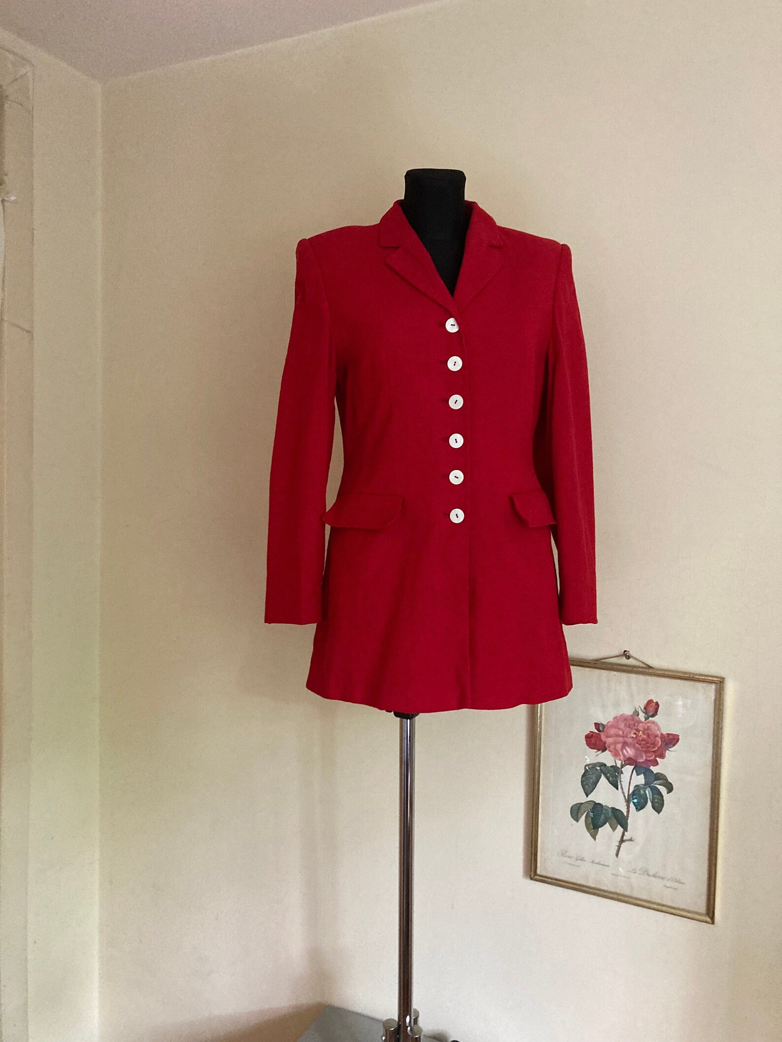 Vintage Linen Long Blazer in Red | Linen & Viscose Blend Fabric ...