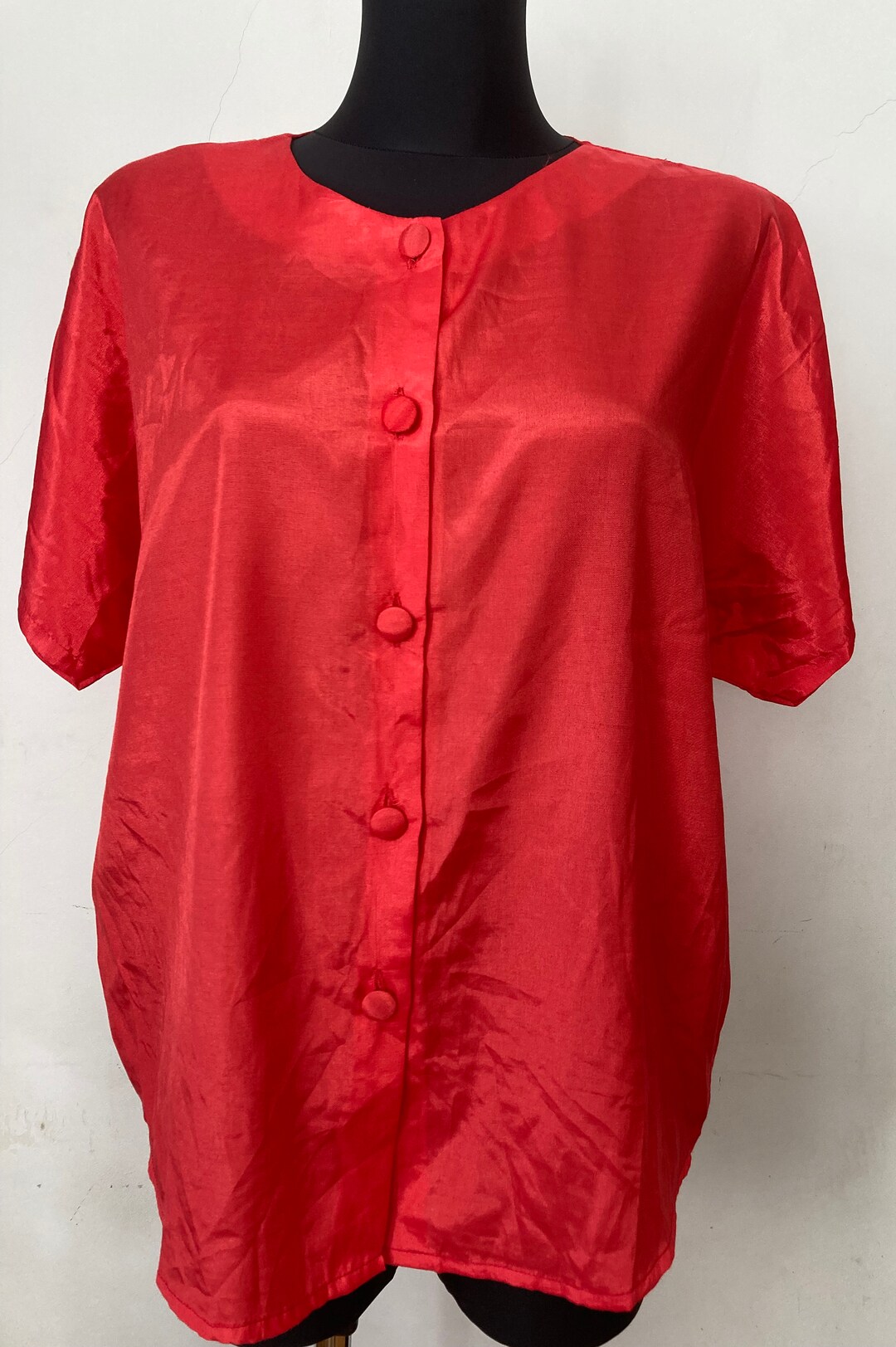 Vintage Thai Silk Coral Red Blouse by Chindamanee Vibrant Red Button ...