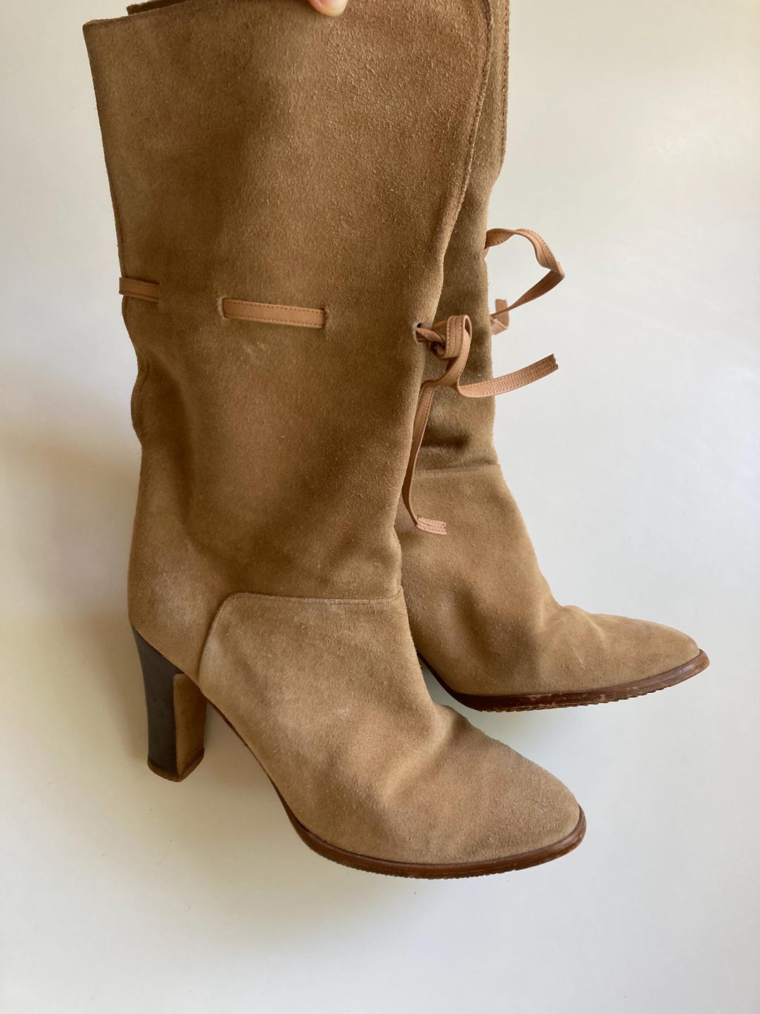 Vintage Tall High Heel Boots in Warm Sand Beige by Solena Aaltonen ...