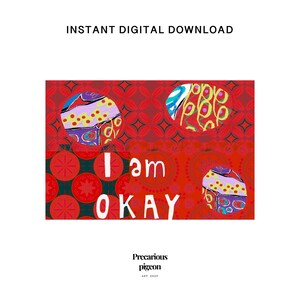 I Am Okay Abstract Art Print, Printable Wall Art, Maximalist Decor, Red ...