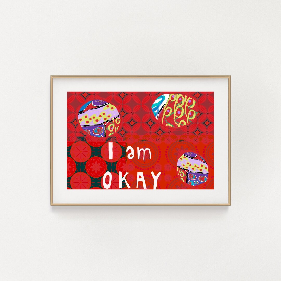 I Am Okay Abstract Art Print, Printable Wall Art, Maximalist Decor, Red ...