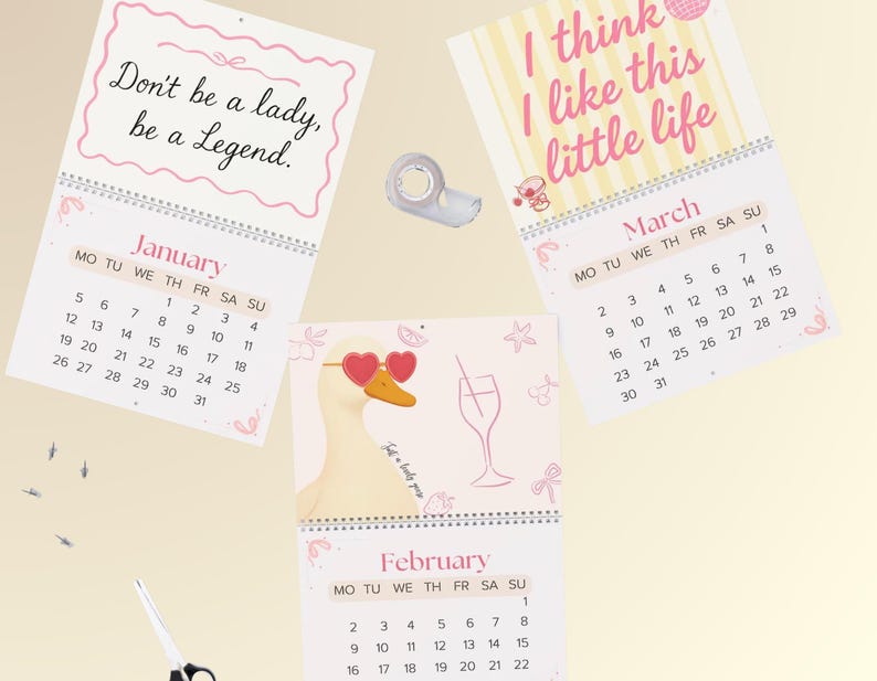 2026 Girly Wall Calendar 2026, Girly Illustration Wall Calendar ...