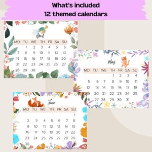 Printable Calendar 2025 Animals and Flowers Printable Monthly Calendar ...