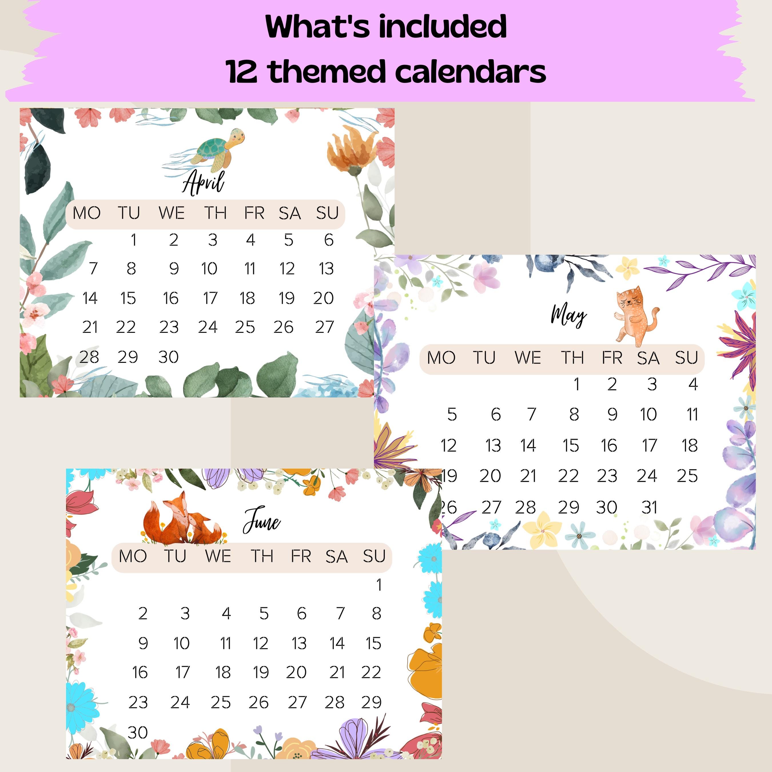 Printable Calendar 2025 Animals and Flowers Printable Monthly Calendar ...