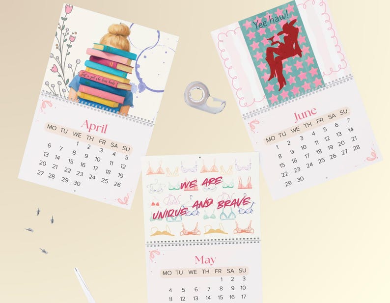 2026 Girly Wall Calendar, Coquette Illustration, Empowerment Quotes - Etsy