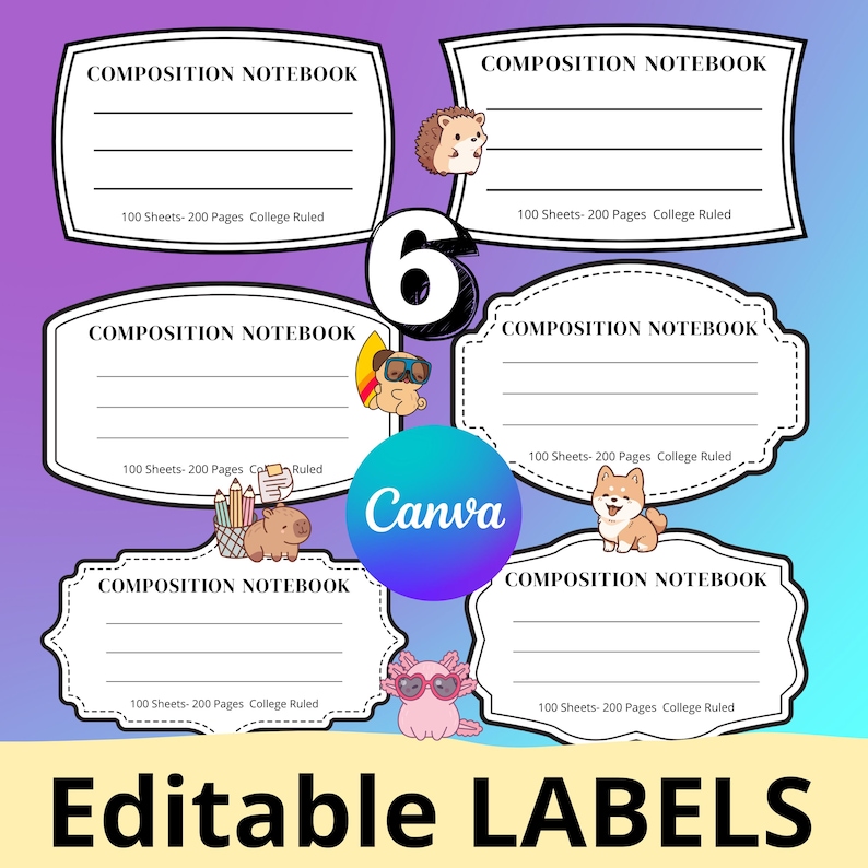Editable Composition Book Labels, School Supply Labels, Printable Name ...